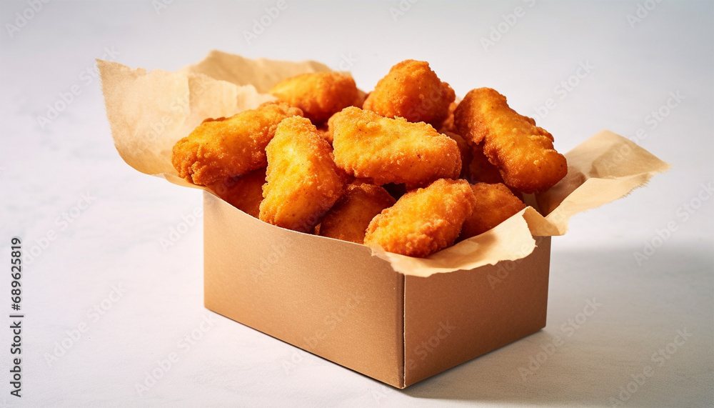 Chicken nuggets in cardboard box food delivery service. Fried chicken ...