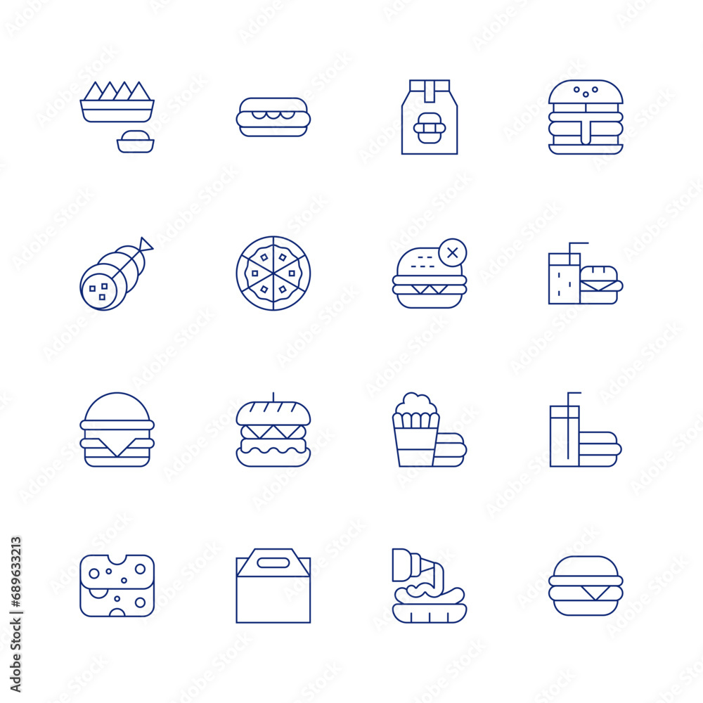 Fast food line icon set on transparent background with editable stroke ...