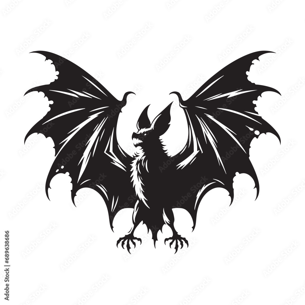 Bat silhouette: Flying bat bird with outstretched wings, a captivating ...