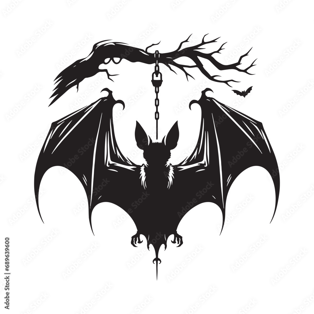 Bat silhouette: Majestic flying bat bird isolated on white background ...