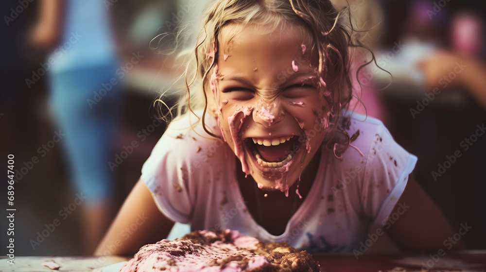 Beautiful young female child screaming from happiness, little girl's ...