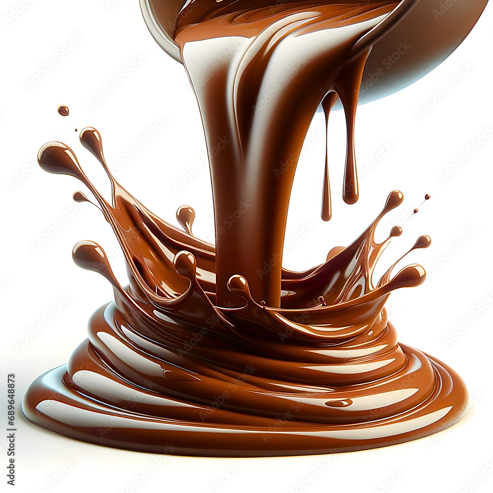 Pouring chocolate dripping isolated corner White Background or ...