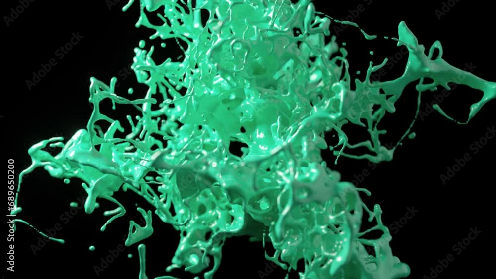Green liquid explosion in 3D animation, capturing a high-detail ...