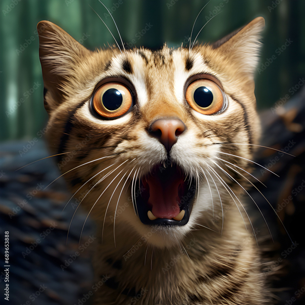 Scared and surprised cute kitten with wide open eyes and mouth. Stock ...