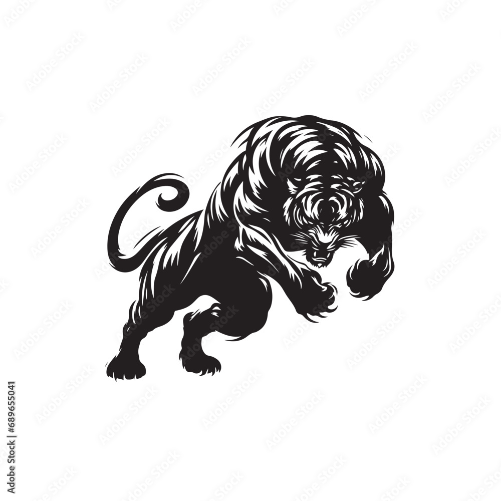 Tiger Silhouette: Vigorous Big Cat Hunting in Dynamic Attack Pose ...