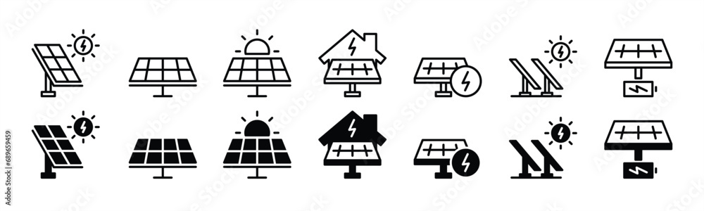 Solar panel icons. Green electric power energy icon. Ecology ...