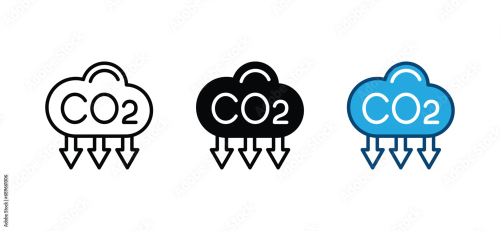 CO2 reduction thin line icon set. Reduce CO2 gas. air pollution, carbon ...