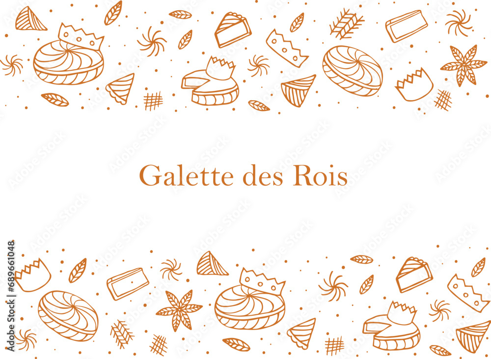 Galette des rois , French epiphany cake set headline Vector frame ...