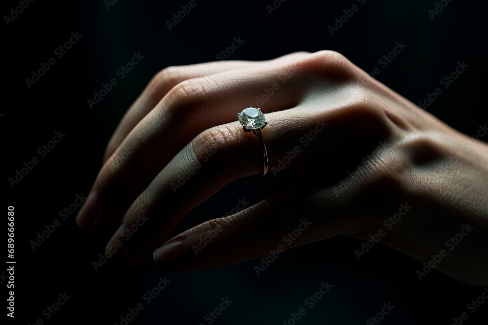 a woman's hand with a ring on her finger. It's a symbol of commitment ...