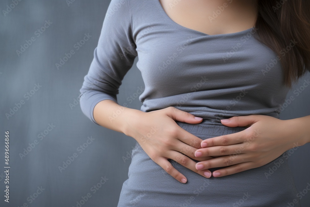 Closeup view of women suffering from abdominal pain, abdominal pain ...