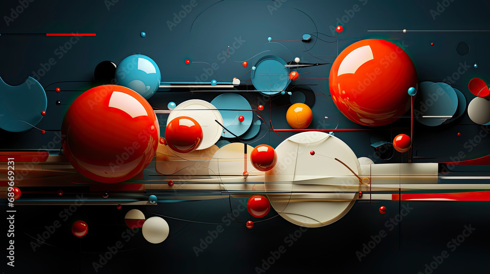 Dynamic array of high-gloss spheres and abstract shapes in a multi ...