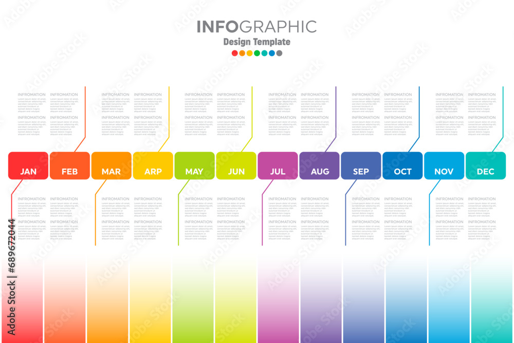 Full year time line template with all the colored months of the rainbow ...