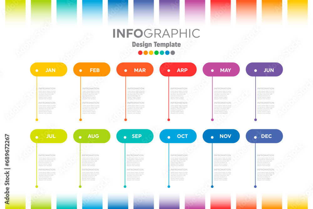 Full year time line template with all the colored months of the rainbow ...