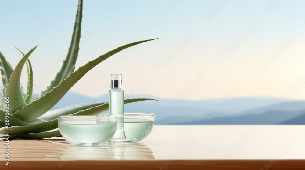 Minimalist aloe vera plant and aloe vera gel product display montage ...