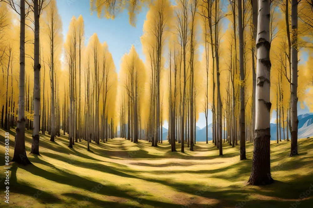 green deep and dark forest view from the drone with large green trees ...