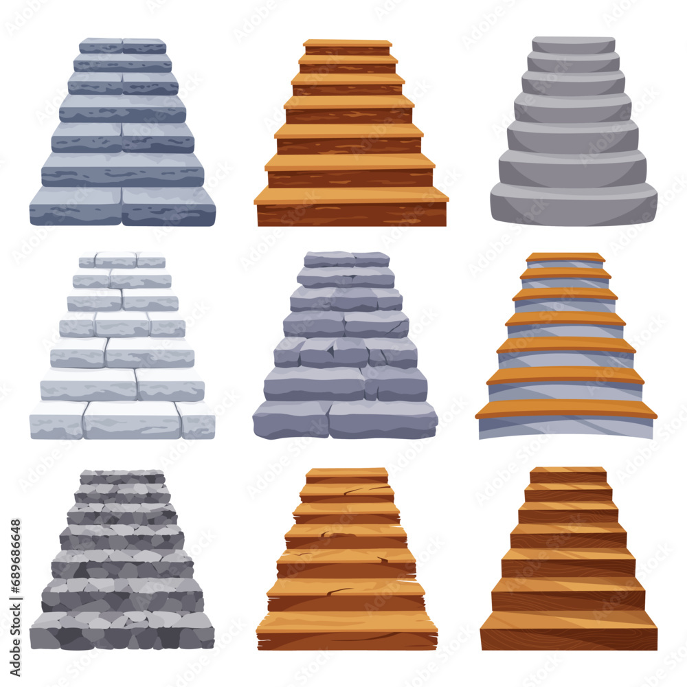 Game castle stairs in cartoon style. Medieval ancient ladder flights ...