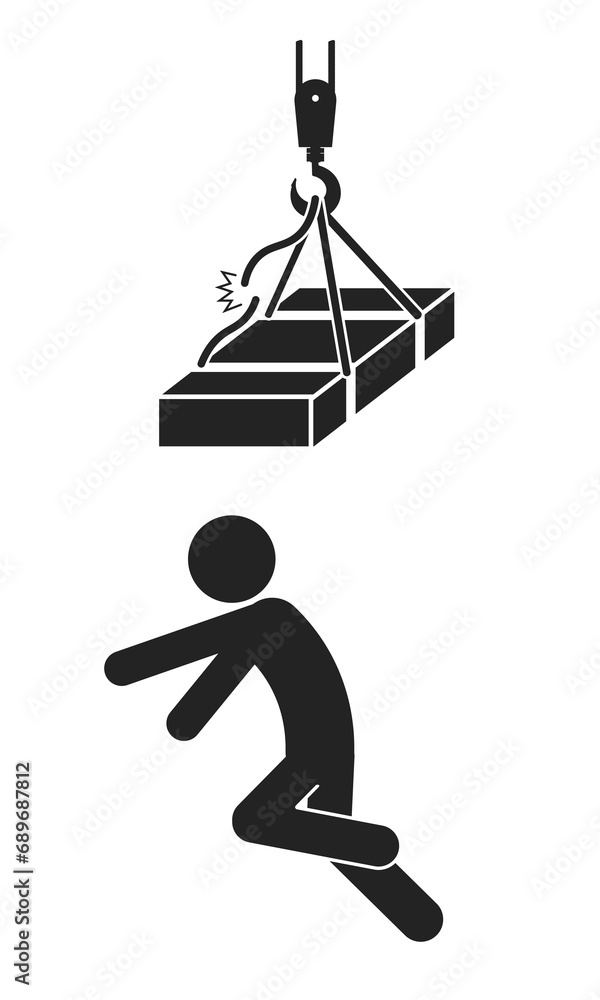 Isolated black pictogram sign risk of fall from height with man run ...
