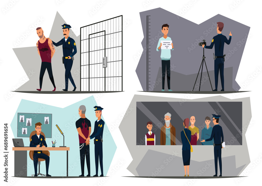 Police station building interior with employees, staff set. Police ...