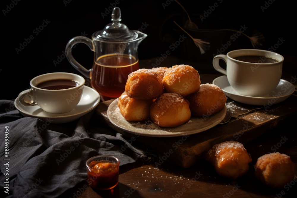 Delicious Koeksisters with a cup of rooibos tea, a representation of ...