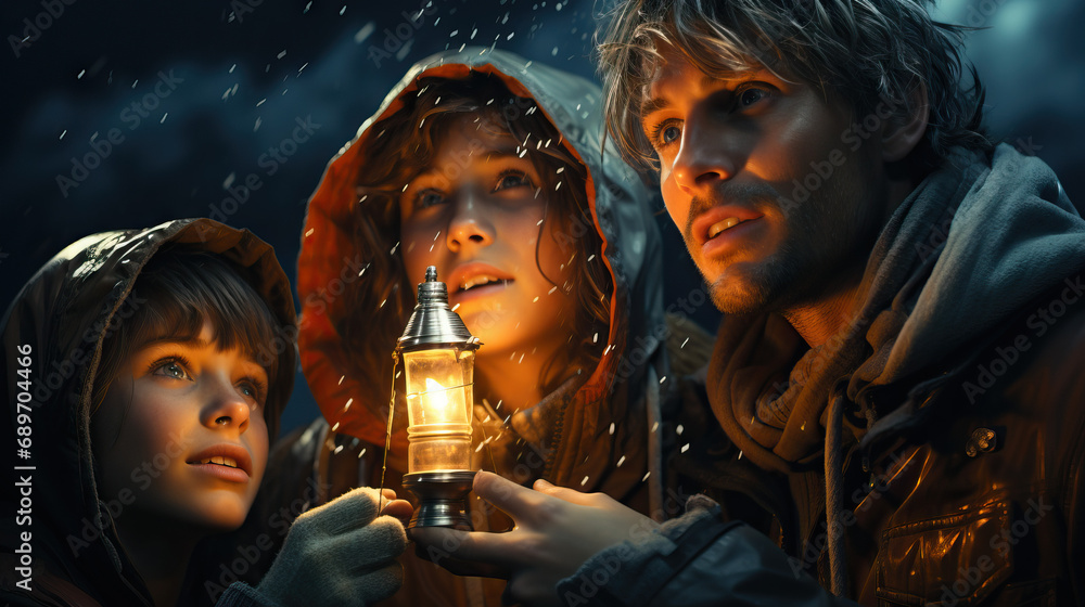 Family Gathered Around, Stargazing and Marveling at the Night Sky ...