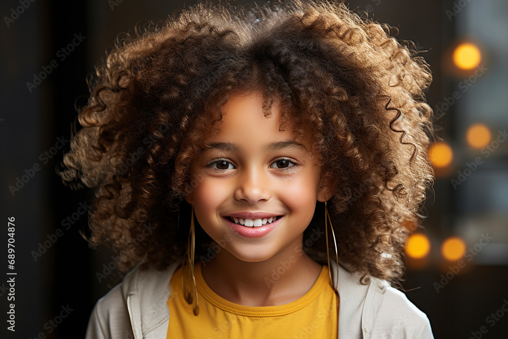 Happy african american child girl smiling to camera. Portrait of ...