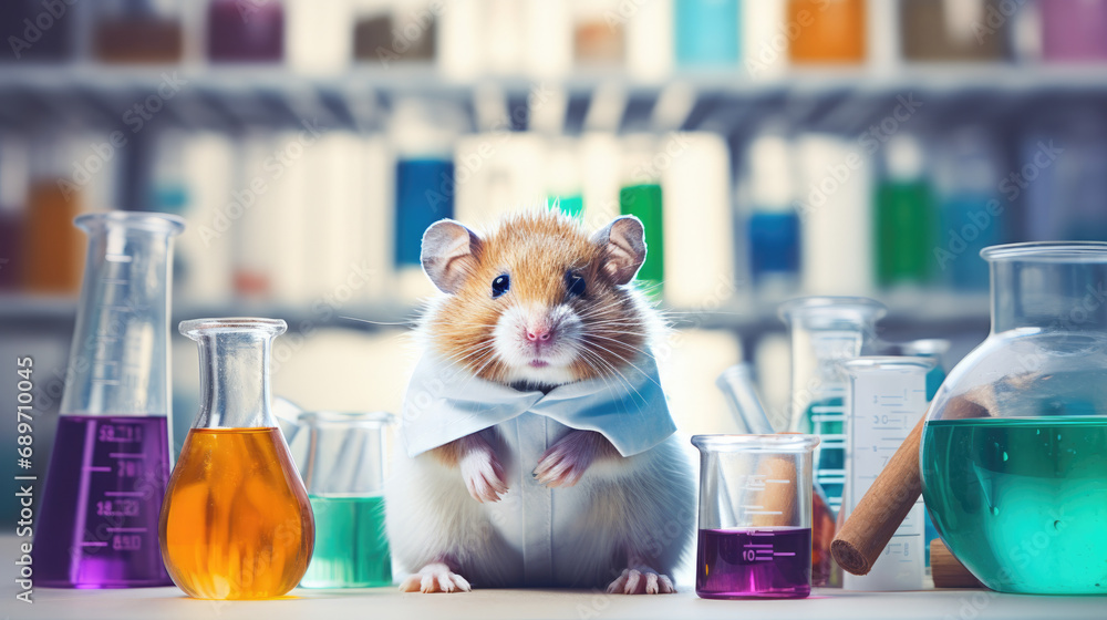 Foto de little hamster Doing science experiments with test tubes and ...