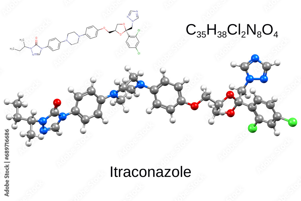 Chemical formula, structural formula and 3D ball-and-stick model of ...