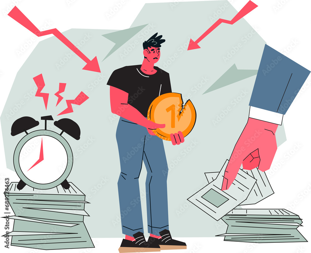 High workload, overload and low salary concept, flat vector ...