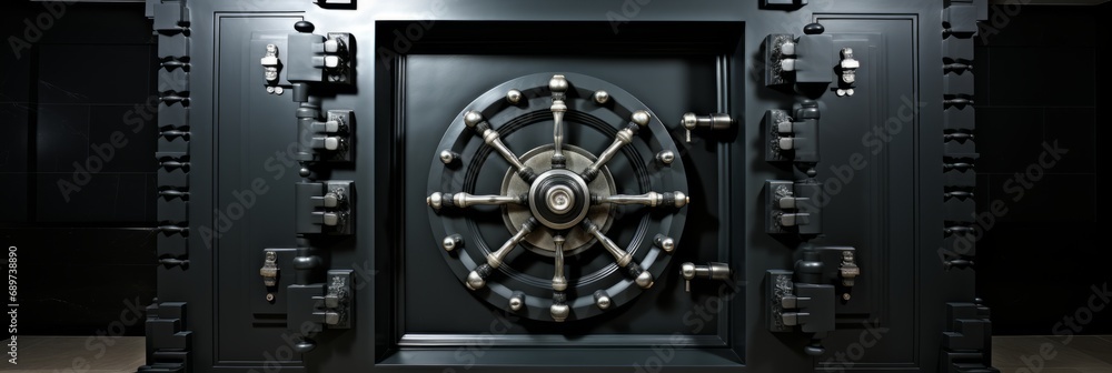 Vintage security safe box with closed door bank vault door metal door ...