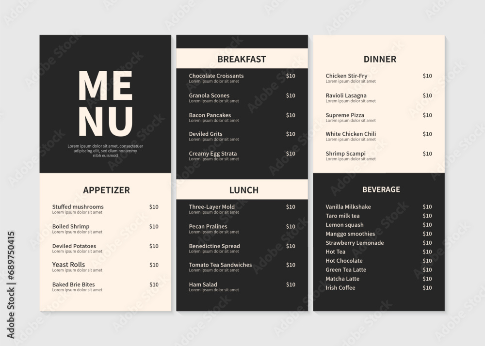 Elegant restaurant menu design template. Menu layout design for ...