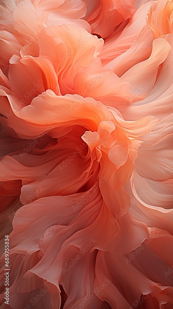 Fur background in Peach Fuzz shade, fluffy splash banner with space for ...
