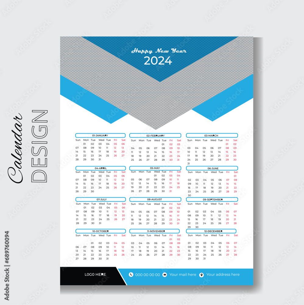 Digital Calendar Design Template 2024,New calendar design 2024 vector ...