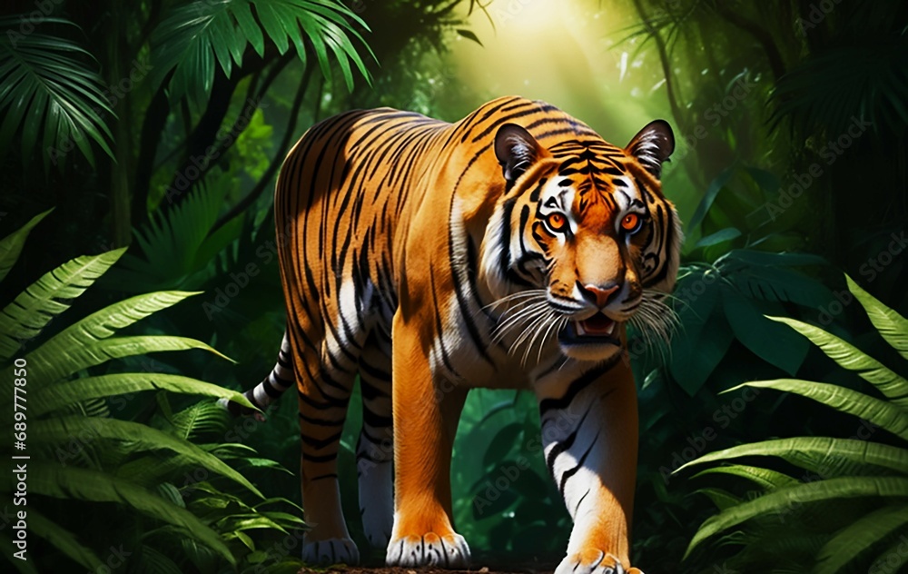 tiger in the jungle Royal Bengal Tiger Walking through the Jungle ...