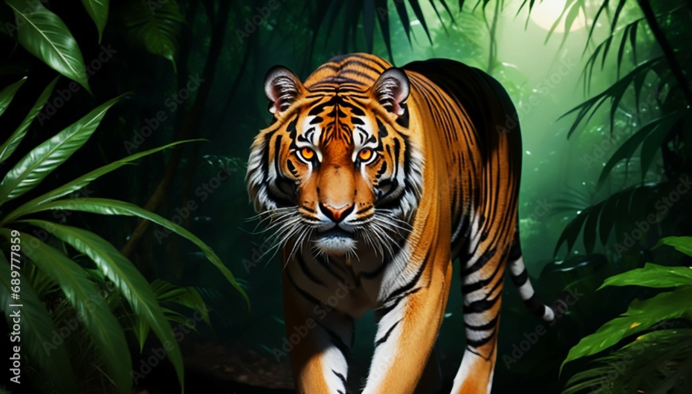 tiger in the jungle Royal Bengal Tiger Walking through the Jungle ...