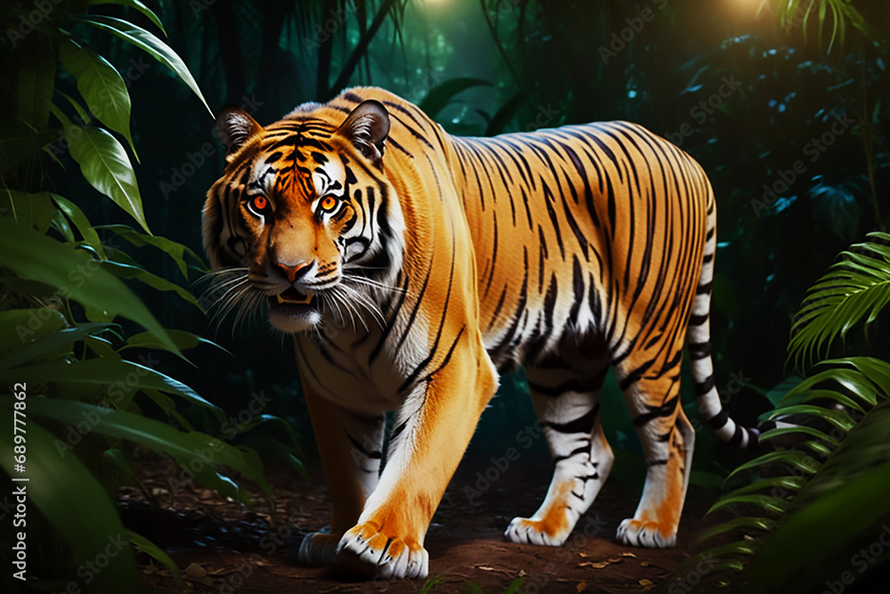 tiger in the jungle Royal Bengal Tiger Walking through the Jungle ...