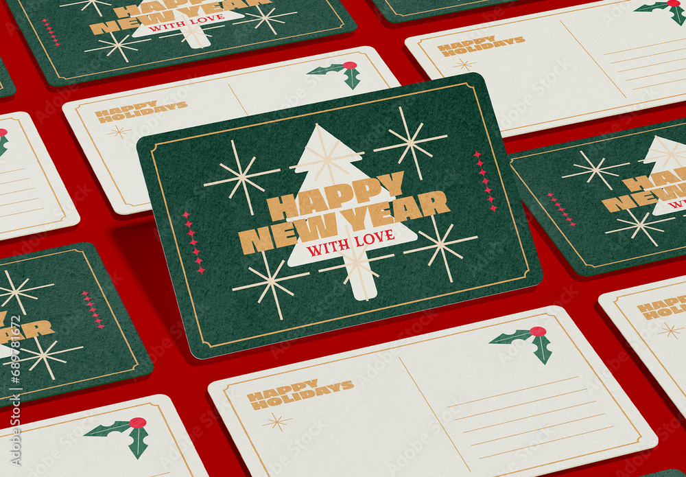 Happy New Year Postcard with Back Layout Stock Template | Adobe Stock