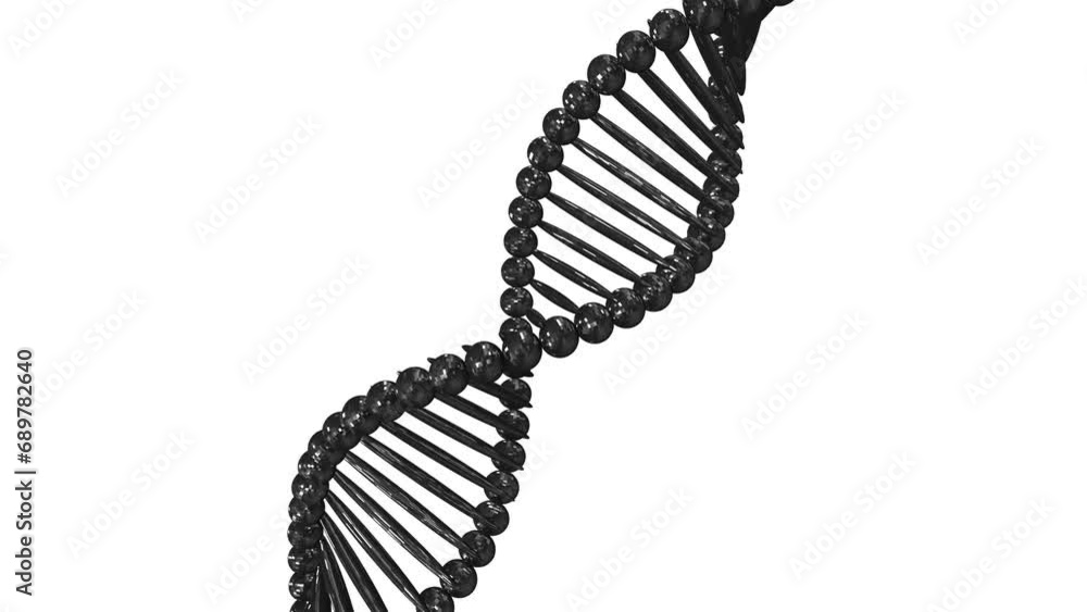 DNA molecule from particles isolated on white background. Abstract ...