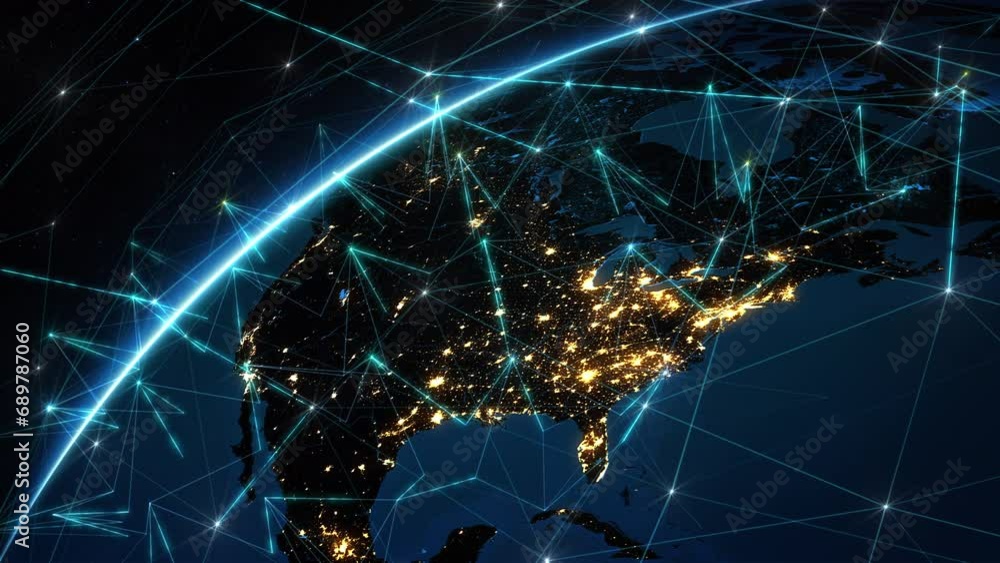 Futuristic Animation of Rotating Earth with Grids and Connections.North ...