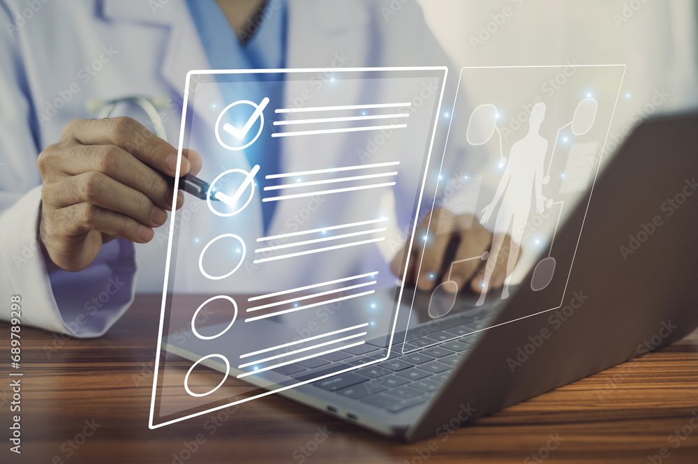 Doctor tick correct sign mark in checkbox for patient quality control ...