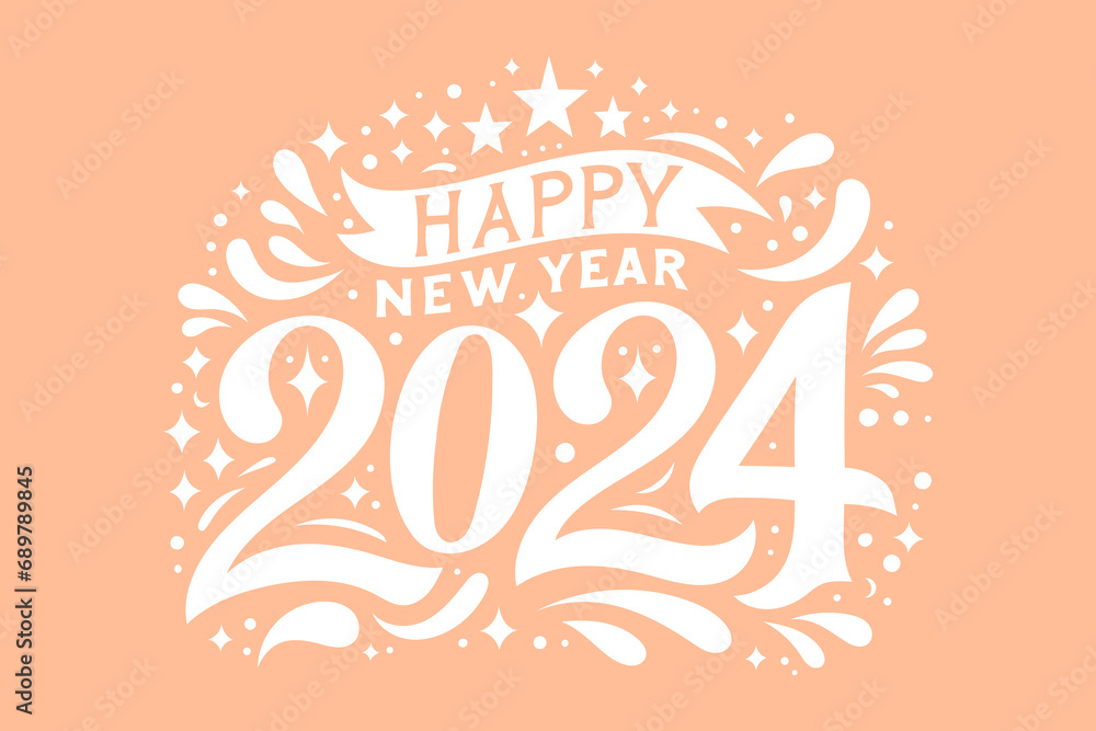 Happy new year 2024 design. Pantone color 2024 Peach Fuzz. Design for ...