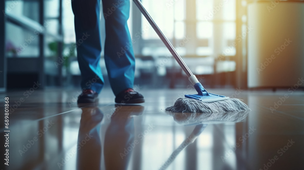 copy space, stockphoto, people Mopping an Office Floor, Mop Close-Up ...