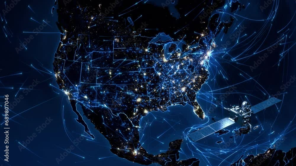 Animation of Artificial Satellite Sending Signals over North America ...