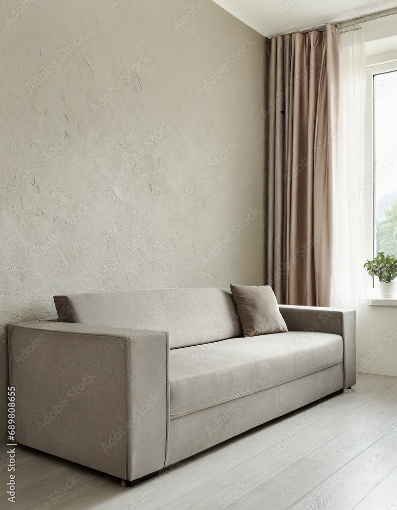 Corner sofa against window in room with stone cladding walls Farmhouse ...