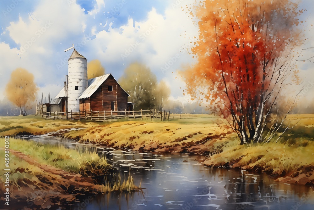 farm river barn background gorgeous silo street scene deep tower unity ...