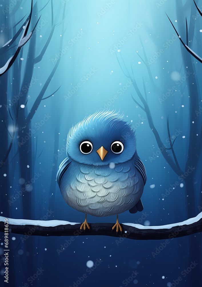 bluebird sitting branch snow background texture glowing owl sheet left ...