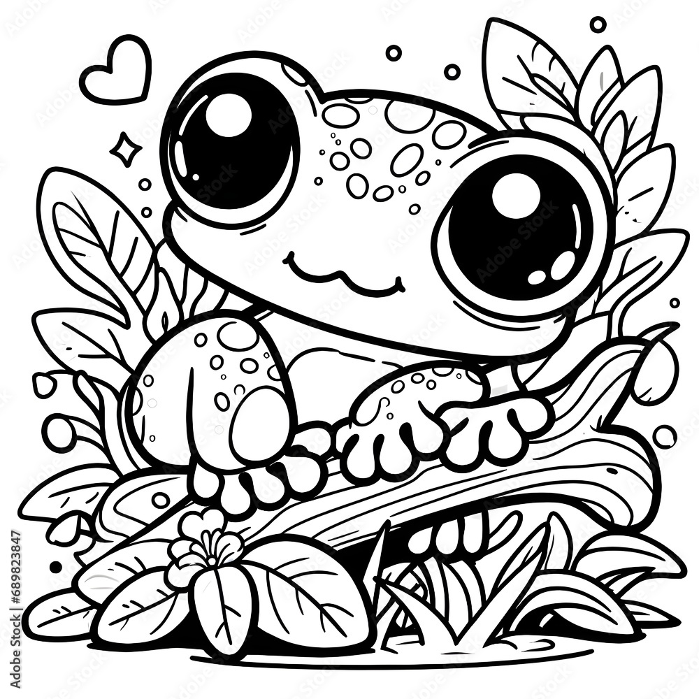 Rana dibujo para colorear imprimible en un estanque natural todo blanco ...