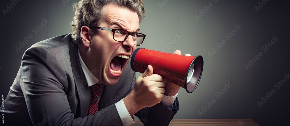Angry office worker complaining attending bad client on phone ...