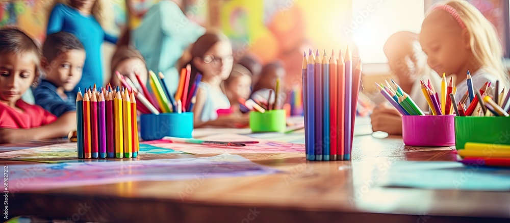 Art and creativity in an elementary school class Teacher shows his ...