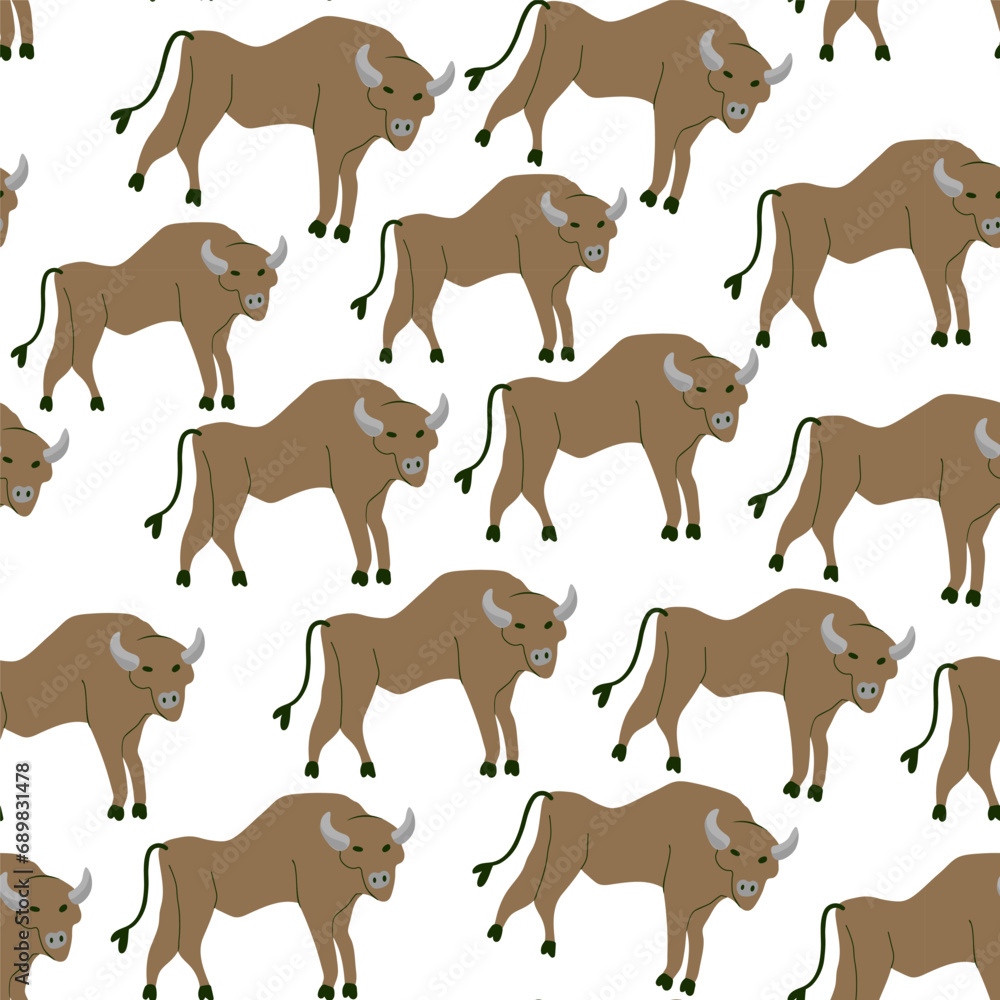 seamless pattern with bull in vector. wild stylized horned beast. large ...