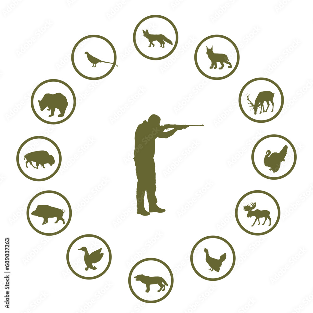 Aiming hunter with rifle vector silhouette illustration isolated on ...